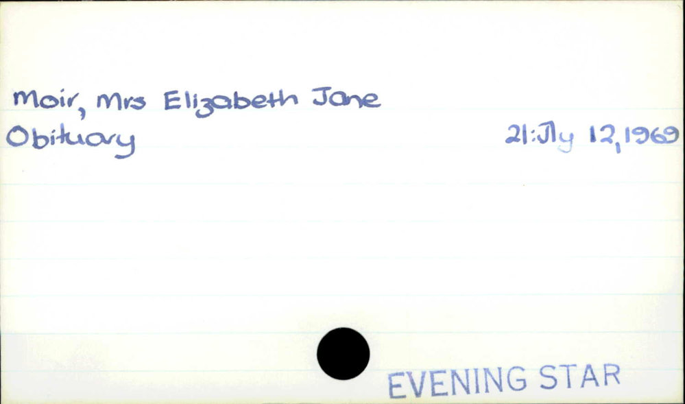 Moir, Mrs Elizabeth Jane | Dunedin Public Libraries