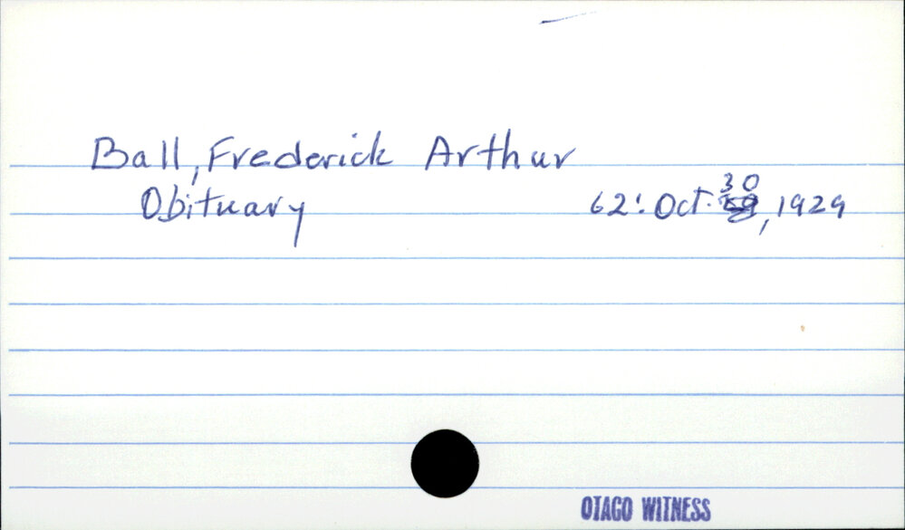Ball, Frederick Arthur | Dunedin Public Libraries