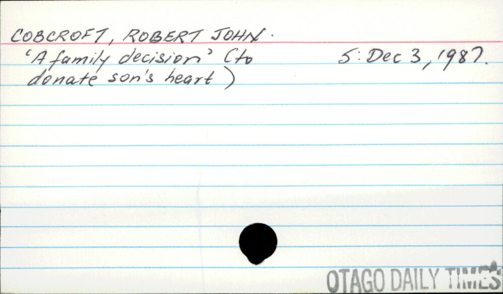 Cobcroft, Robert John | Dunedin Public Libraries