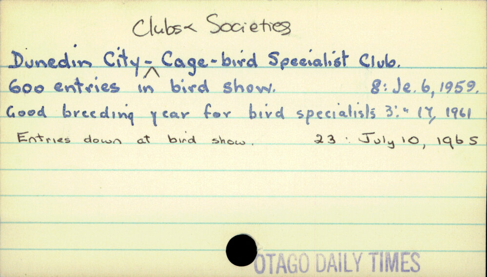 Dunedin City - Clubs & Societies - Cage-bird Specialist Club. | Dunedin ...