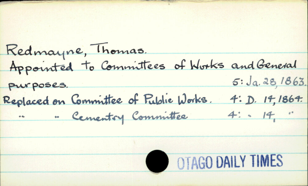 Redmayne, Thomas | Dunedin Public Libraries