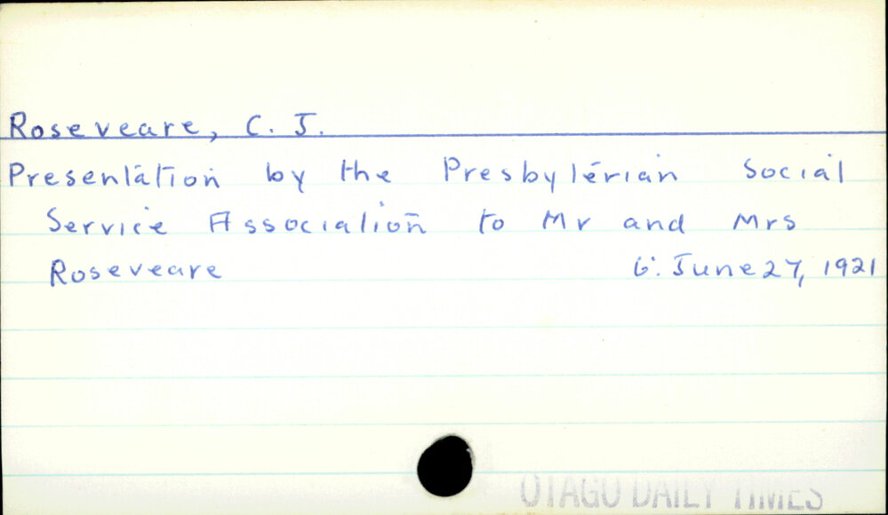 Roseveare, C.J. | Dunedin Public Libraries