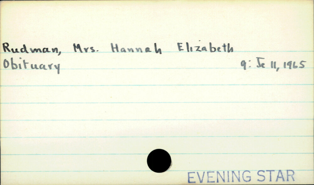 Rudman, Mrs. Hannah Elizabeth | Dunedin Public Libraries