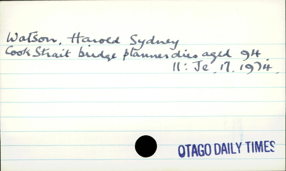 Watson, Harold Sydney | Dunedin Public Libraries