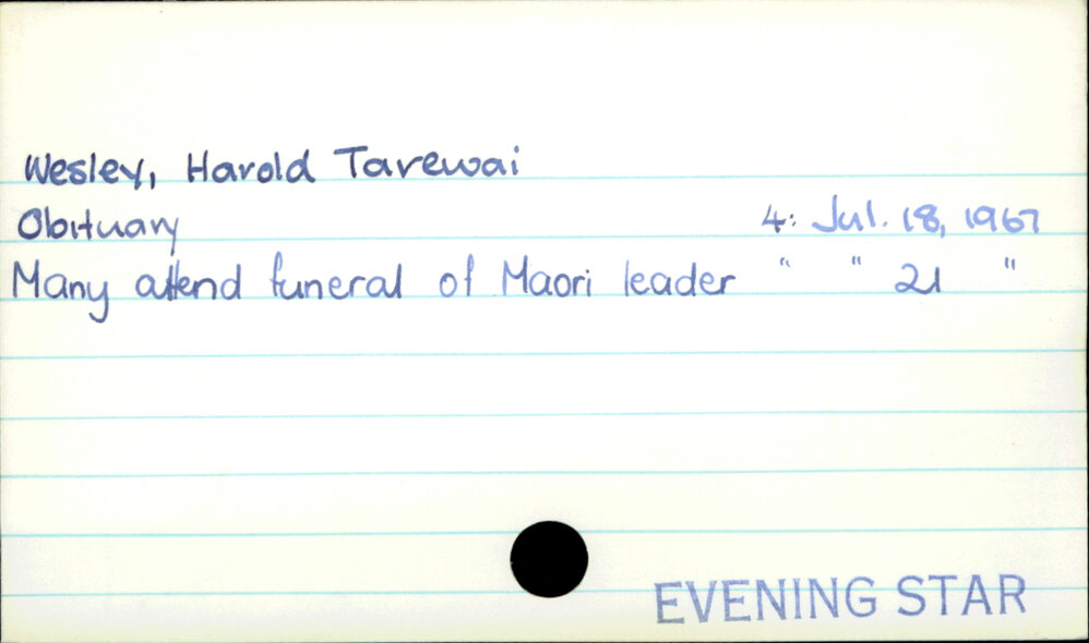 Wesley, Harold Tarewai | Dunedin Public Libraries