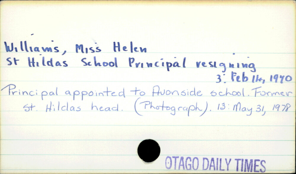 Williams, Miss Helen | Dunedin Public Libraries