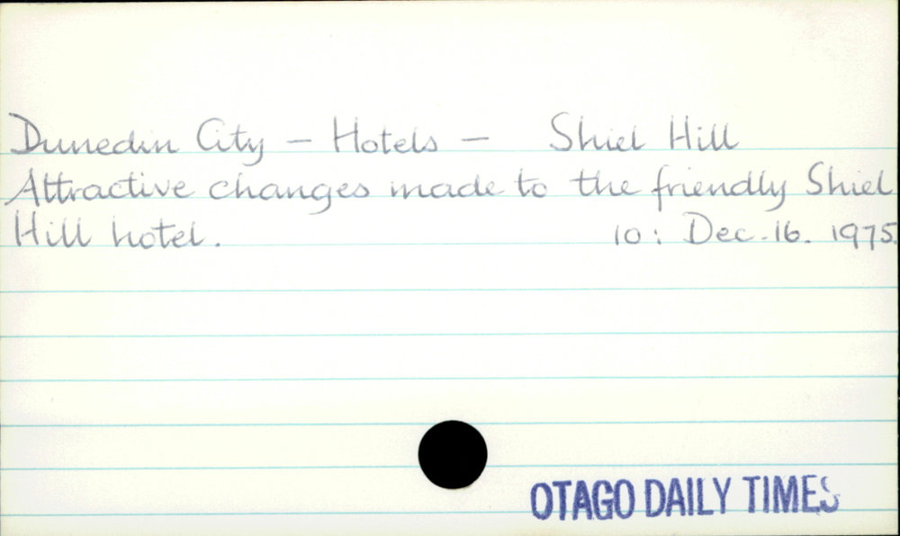 Dunedin City - Hotels - Shiel Hill | Dunedin Public Libraries