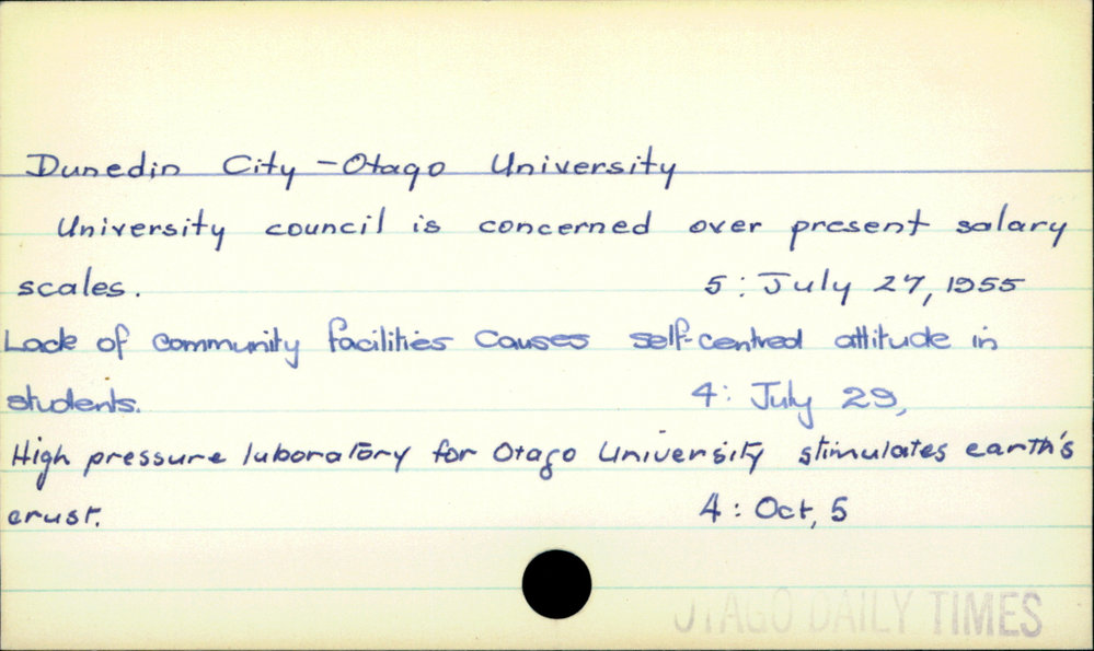 Dunedin City - Otago University | Dunedin Public Libraries