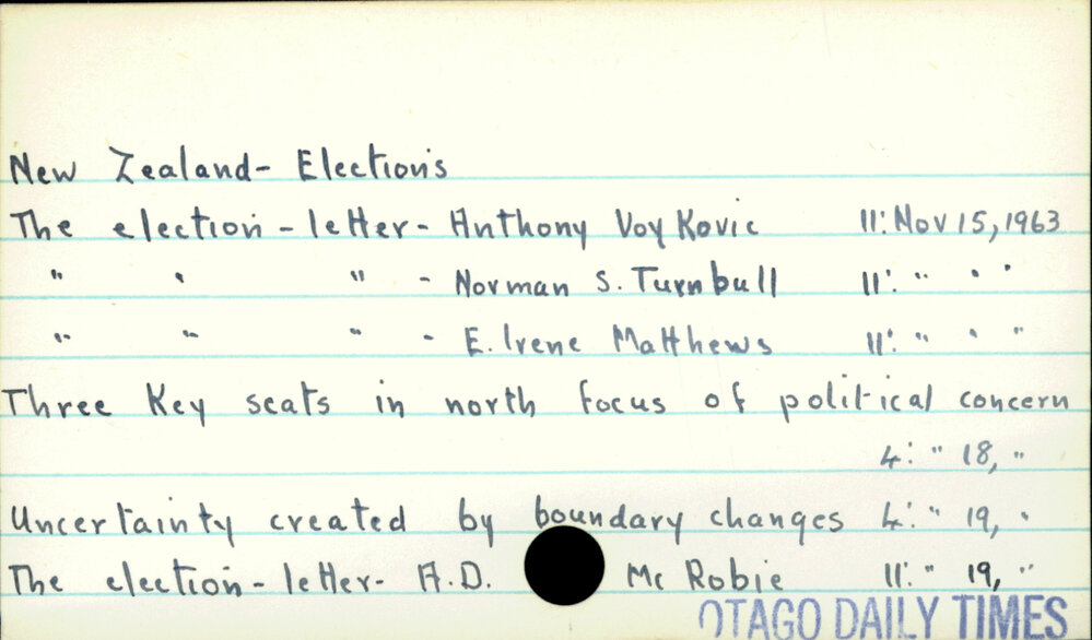 New Zealand - Elections | Dunedin Public Libraries