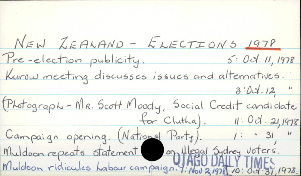 NEW ZEALAND - ELECTIONS - 1978 | Dunedin Public Libraries
