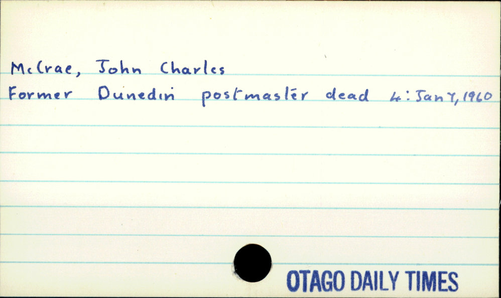 McCrae, John Charles | Dunedin Public Libraries