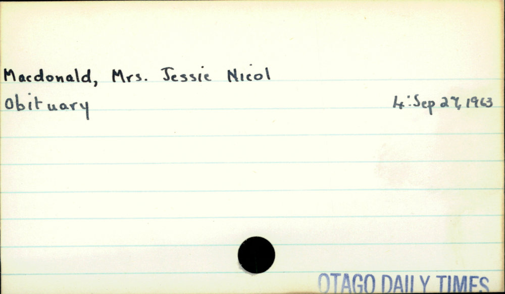 Macdonald, Mrs. Jessie Nicol | Dunedin Public Libraries