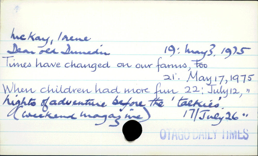 McKay, Irene | Dunedin Public Libraries